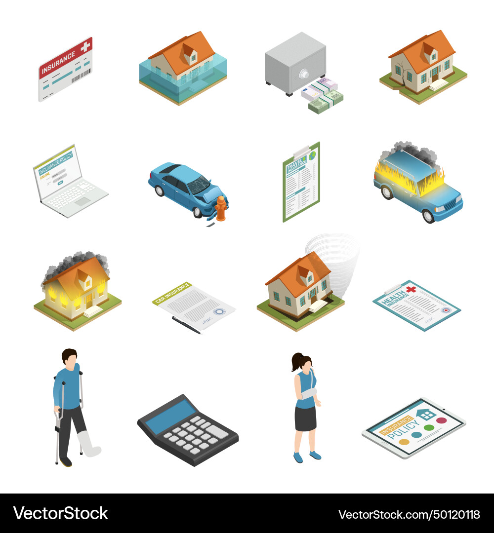 Insurance policy isometric icons set Royalty Free Vector