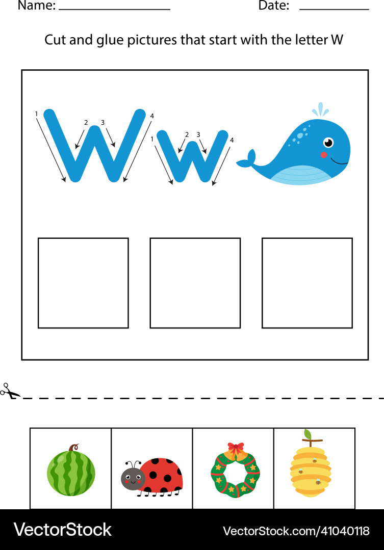 Letter recognition for kids cut and glue Vector Image