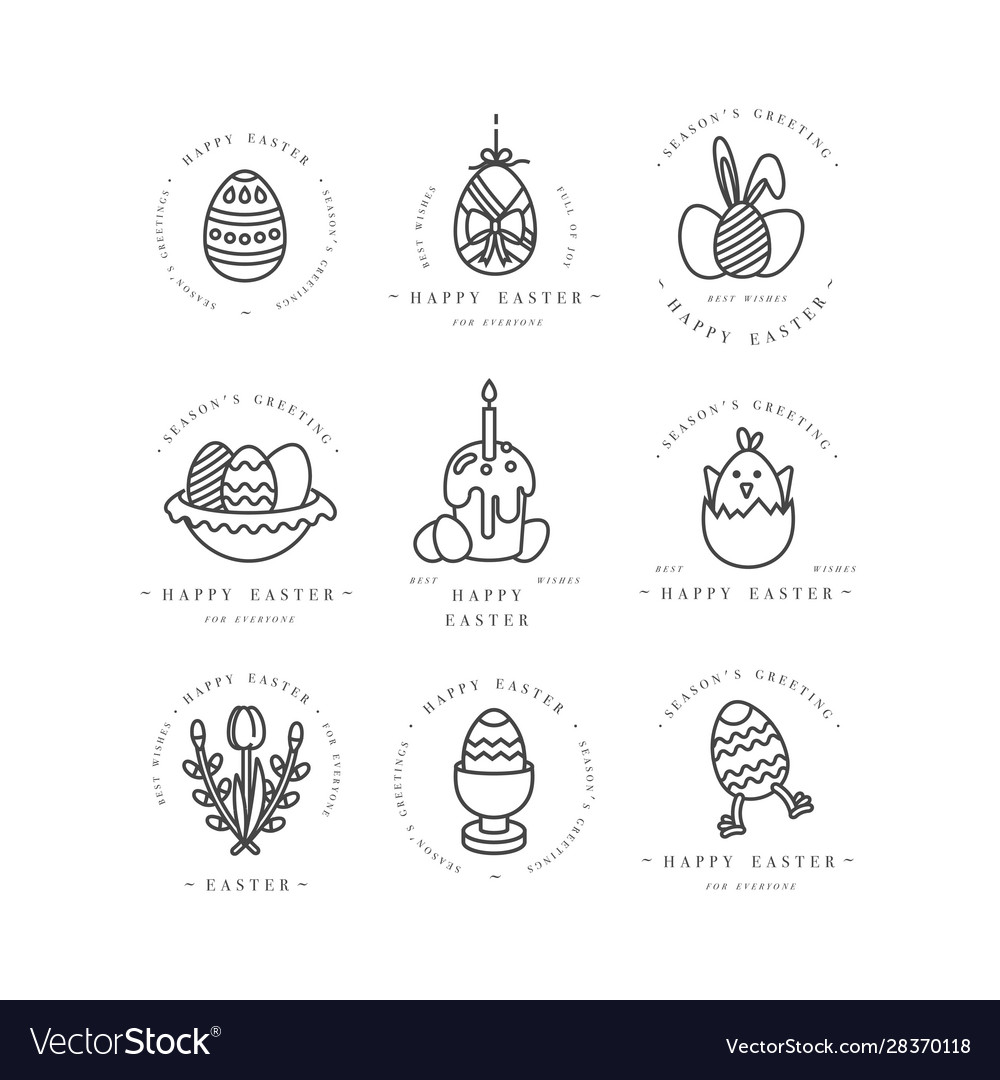 Linear design easter greetings elements on Vector Image