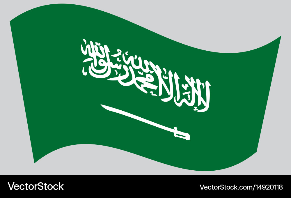 Saudi arabia flag waving on gray background Vector Image