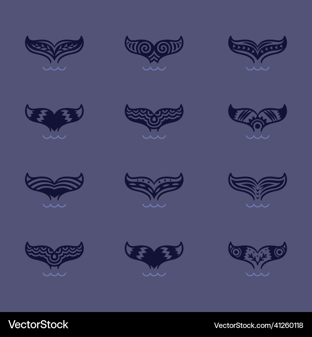 Whale tale symbol set in ethnic style Royalty Free Vector