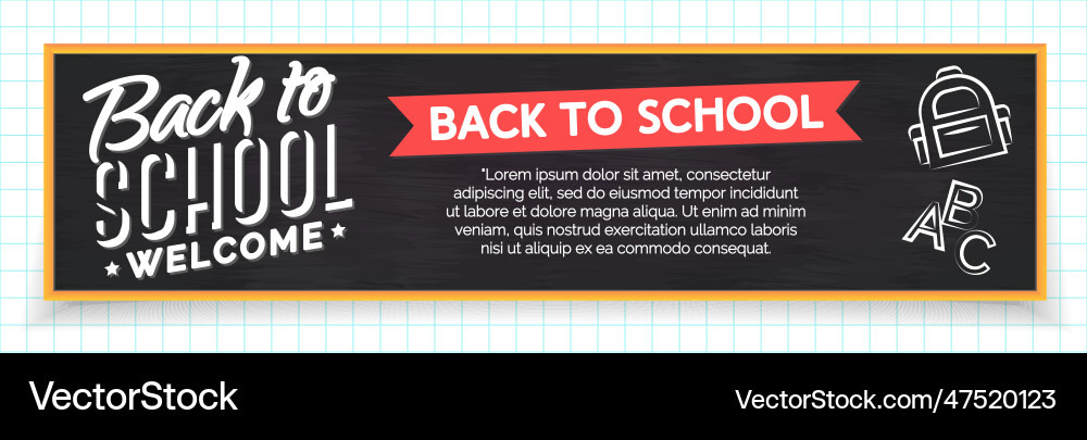 Back to school banner with label and school Vector Image