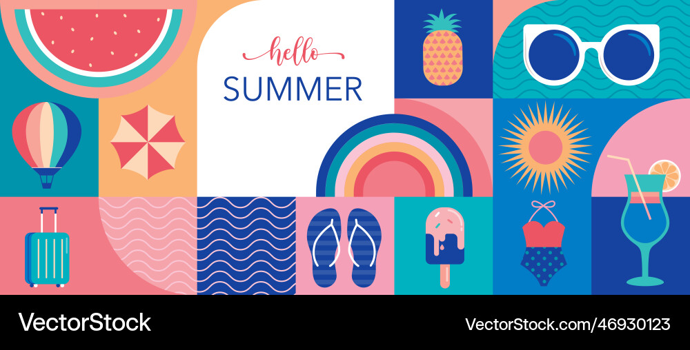 Colorful geometric summer background poster Vector Image
