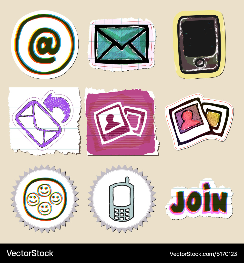 Communication icons set hand drawn and isolated Vector Image