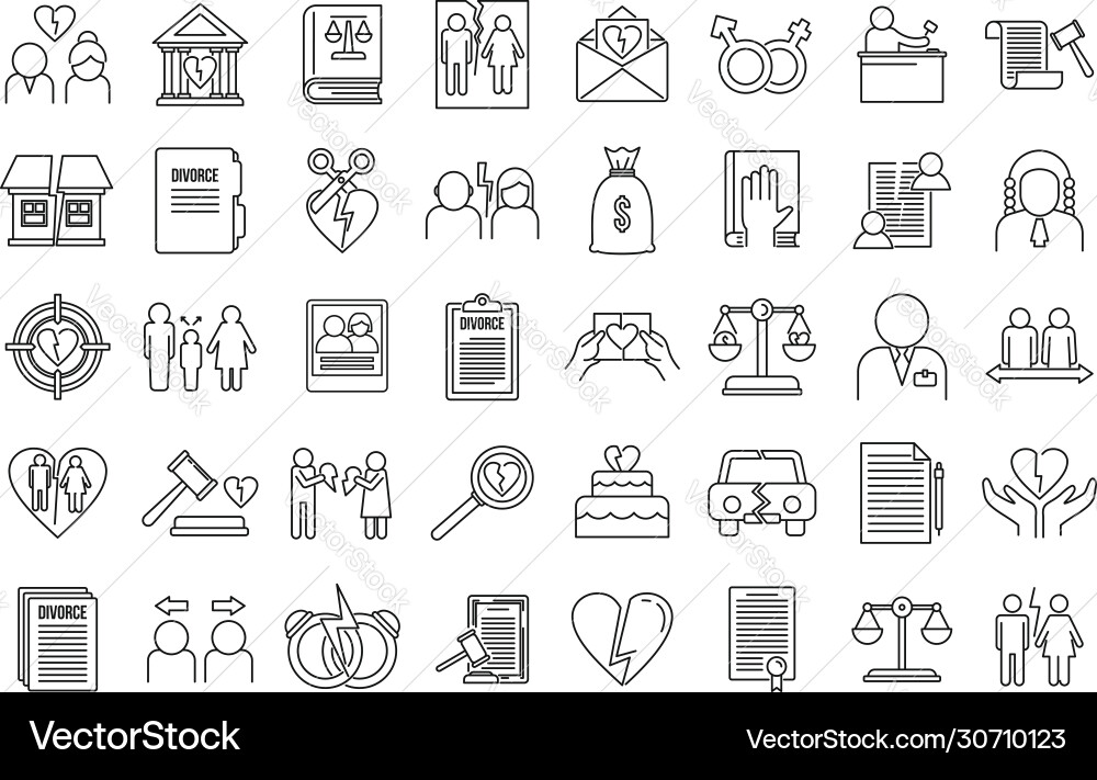 Divorce separation icons set outline style Vector Image
