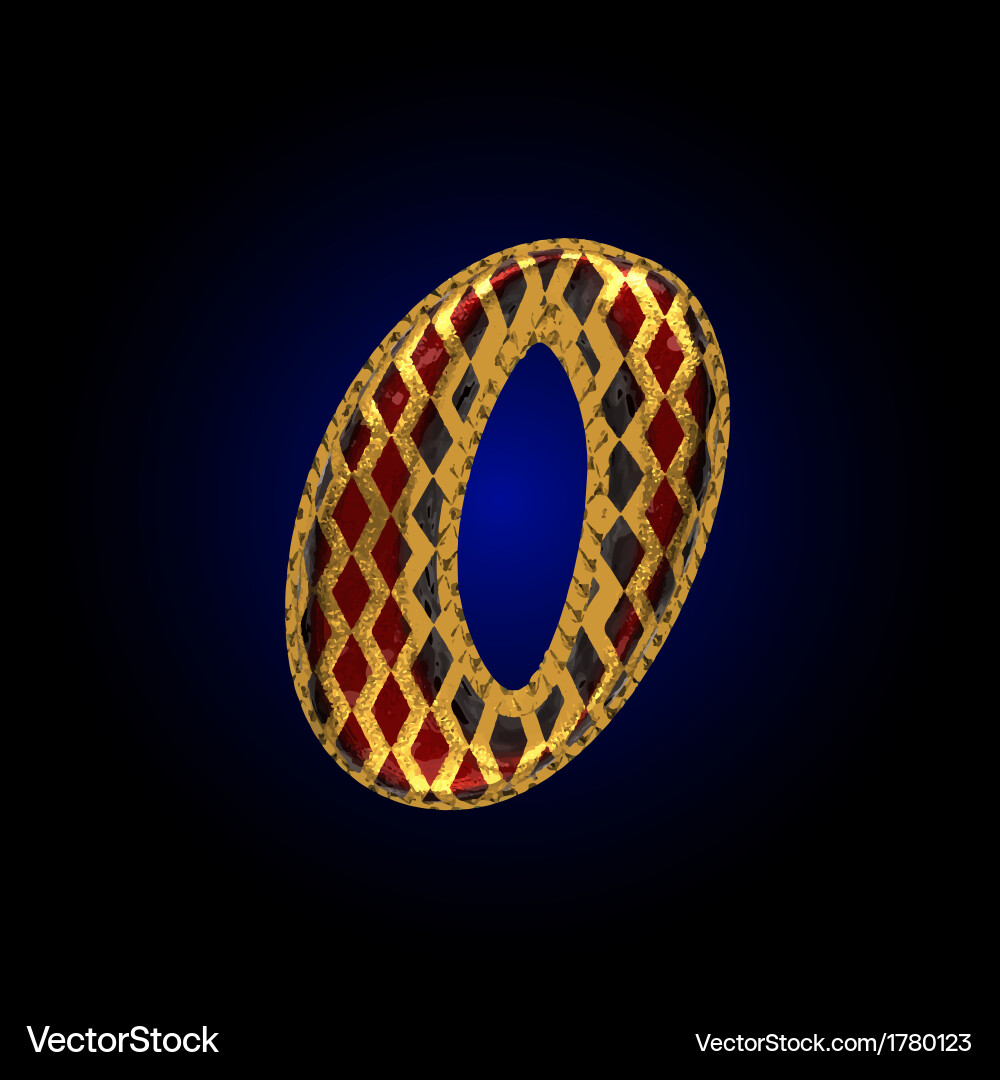 Golden and red letter 0 Royalty Free Vector Image