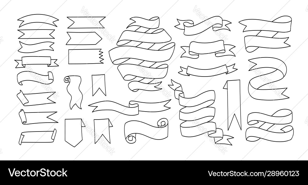 Hand drawn outline banners and ribbons set Vector Image