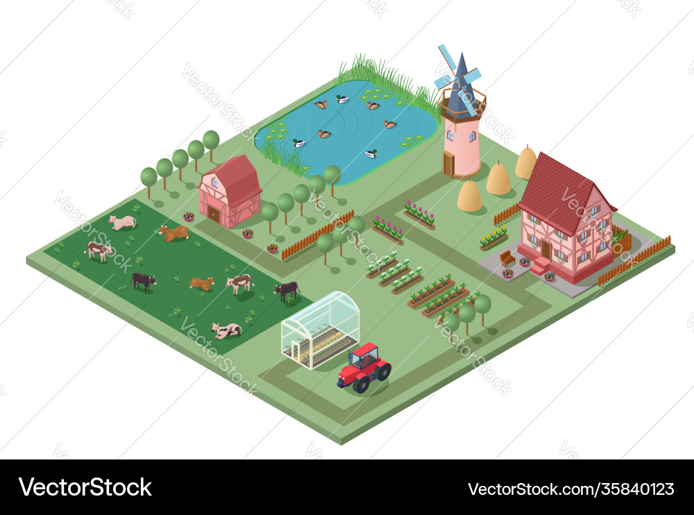 Isometric agricultural farming concept Royalty Free Vector