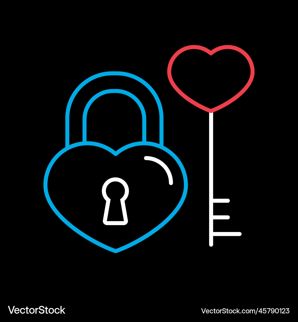 Key and lock in heart shape on black background Vector Image