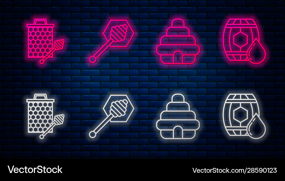Set line honey dipper stick hive for bees Vector Image