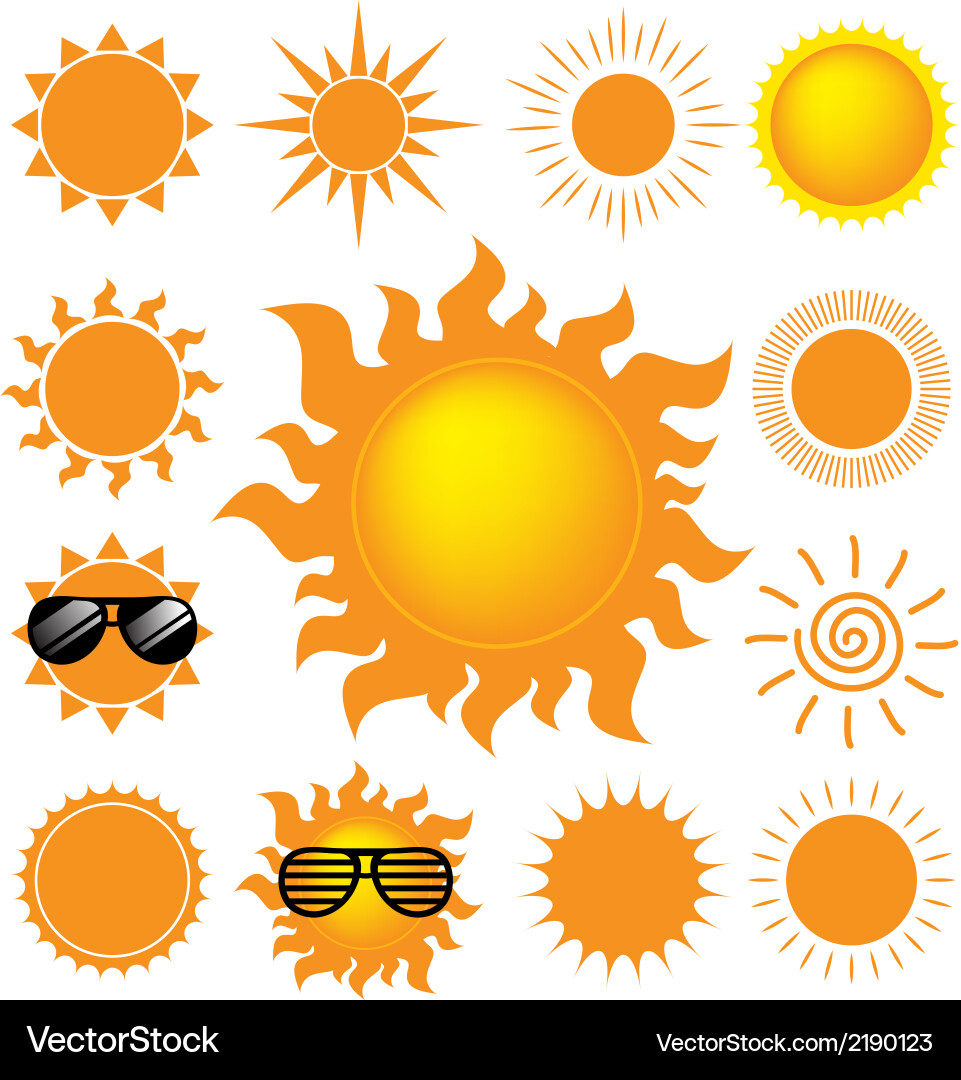 Set of the sun on white background Royalty Free Vector Image