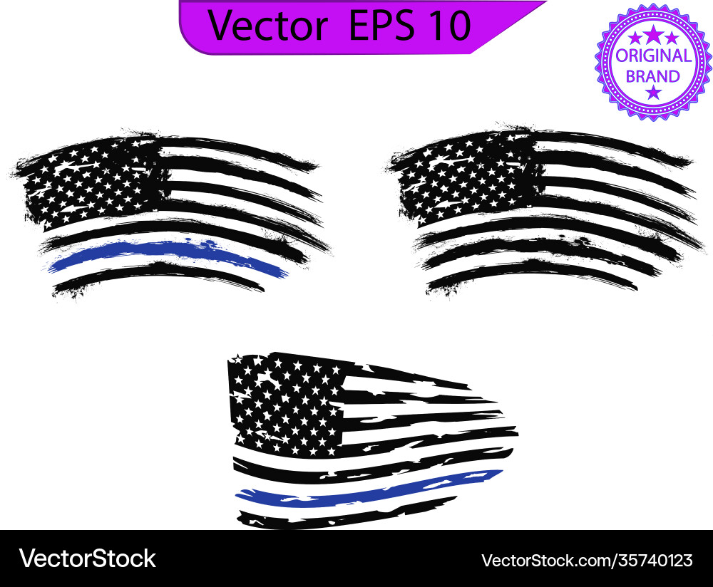 Thin blue line us flag police blue line Royalty Free Vector