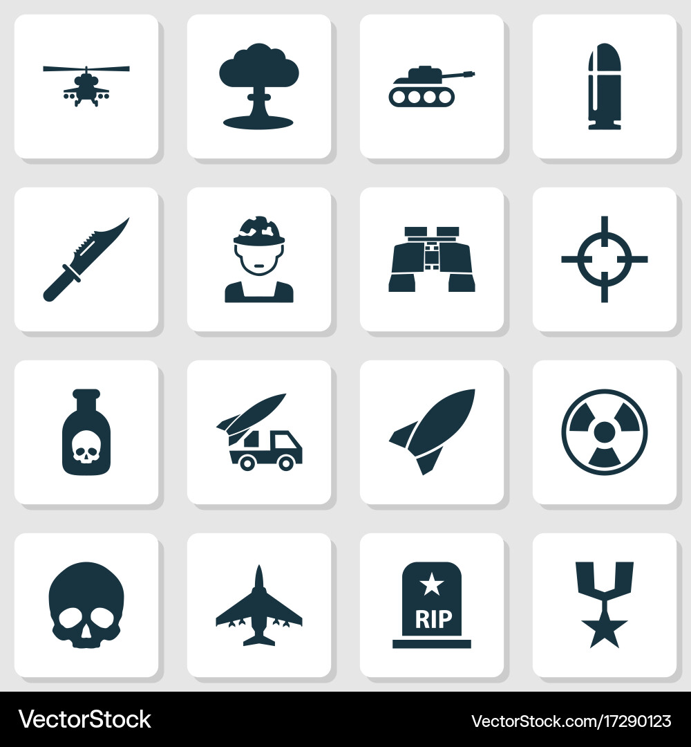 Warfare icons set collection ordnance target Vector Image