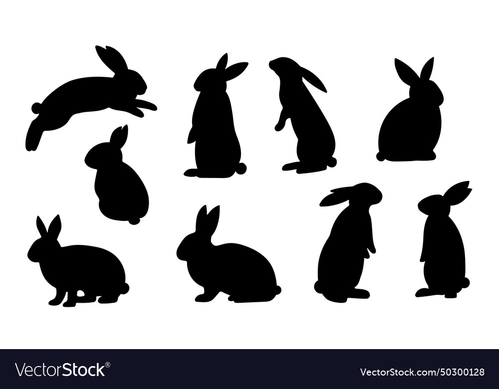 Easter bunny silhouettes rabbit clip art set Vector Image