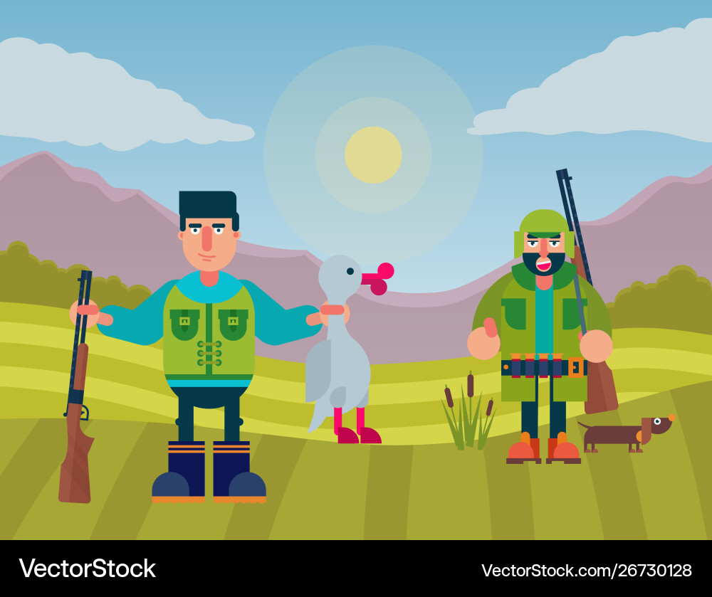 Hunting ducks cartoon hunters Royalty Free Vector Image