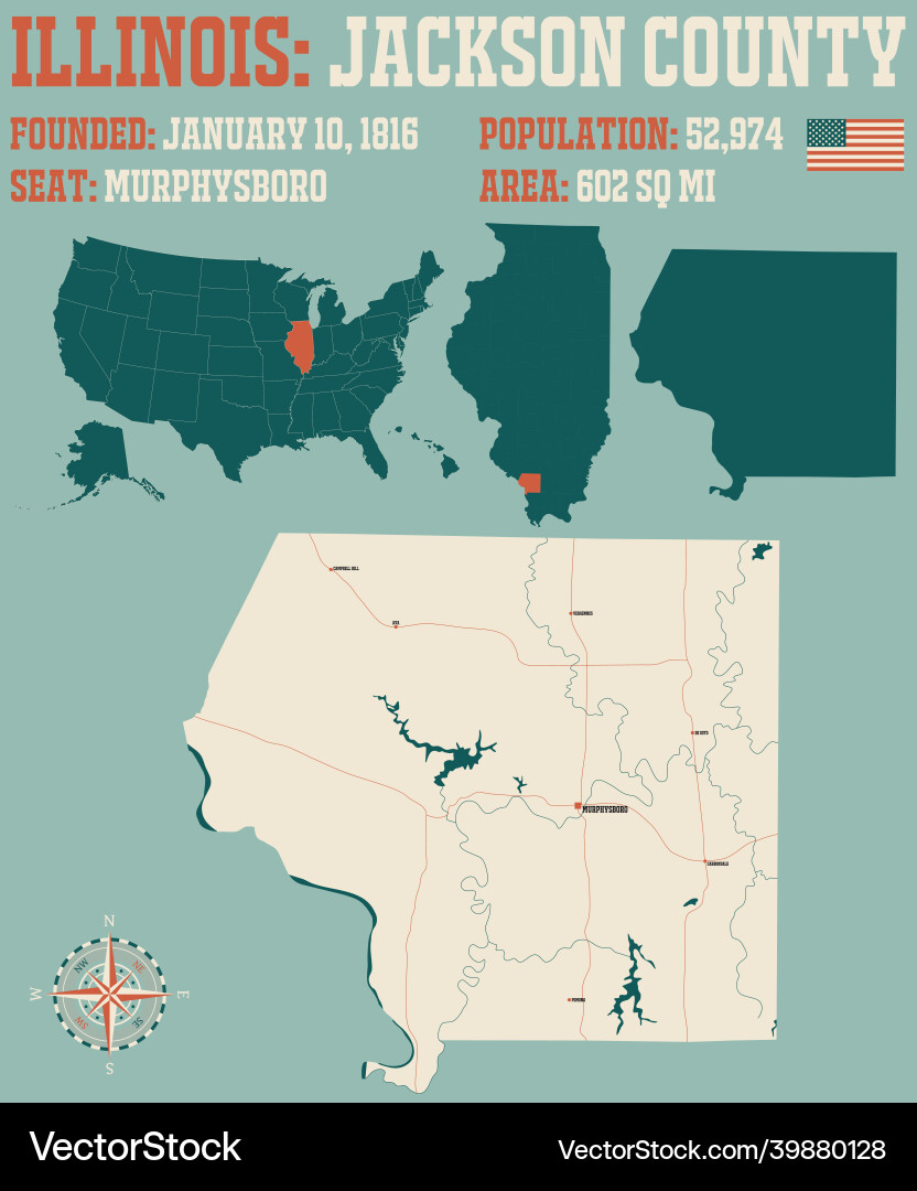 Map of jackson county in illinois Royalty Free Vector Image