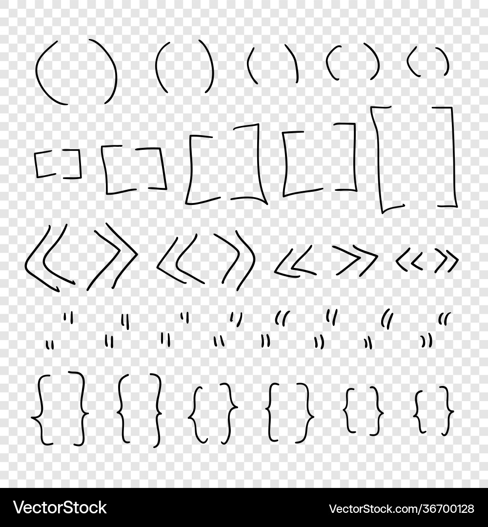 Pencil black and white drawing set braces and Vector Image