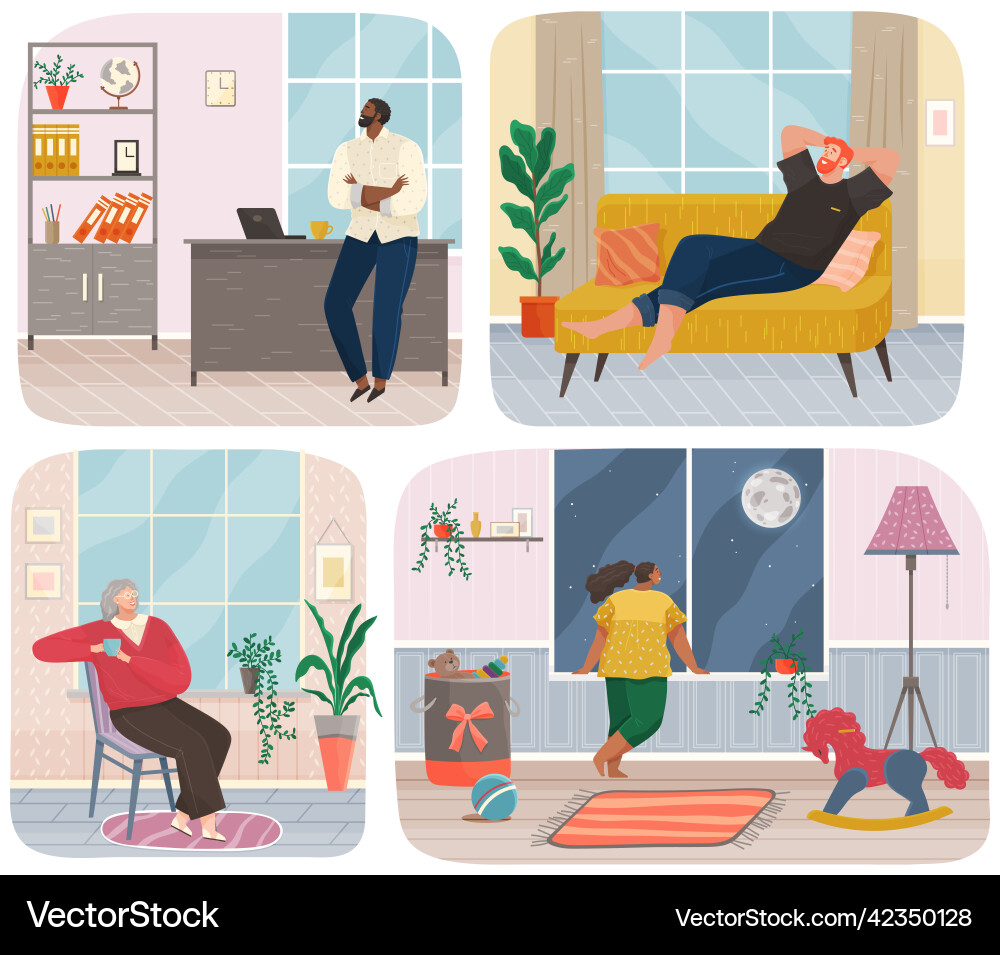 People resting at home relaxing on sofa Royalty Free Vector