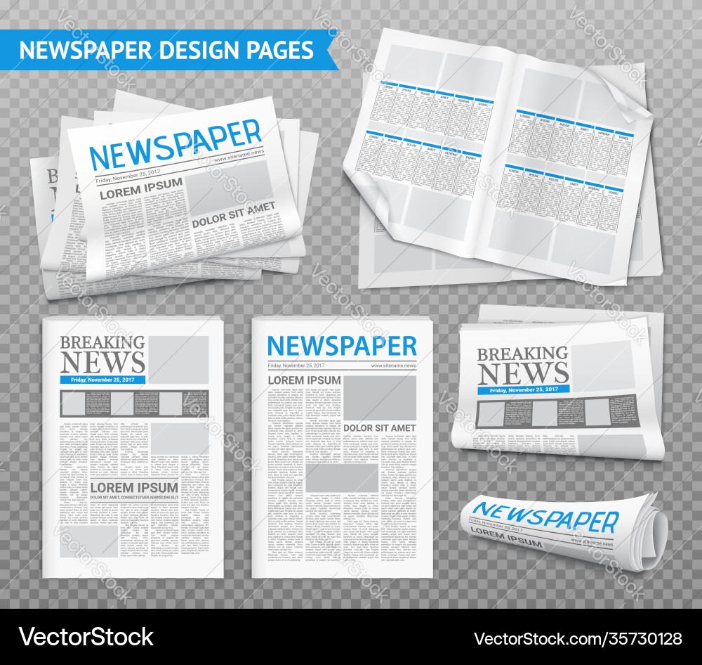 Realistic newspaper transparent set Royalty Free Vector