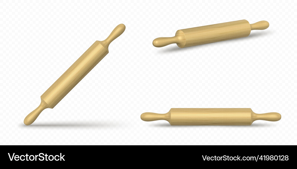 Realistic wooden rolling pin set isolated Vector Image