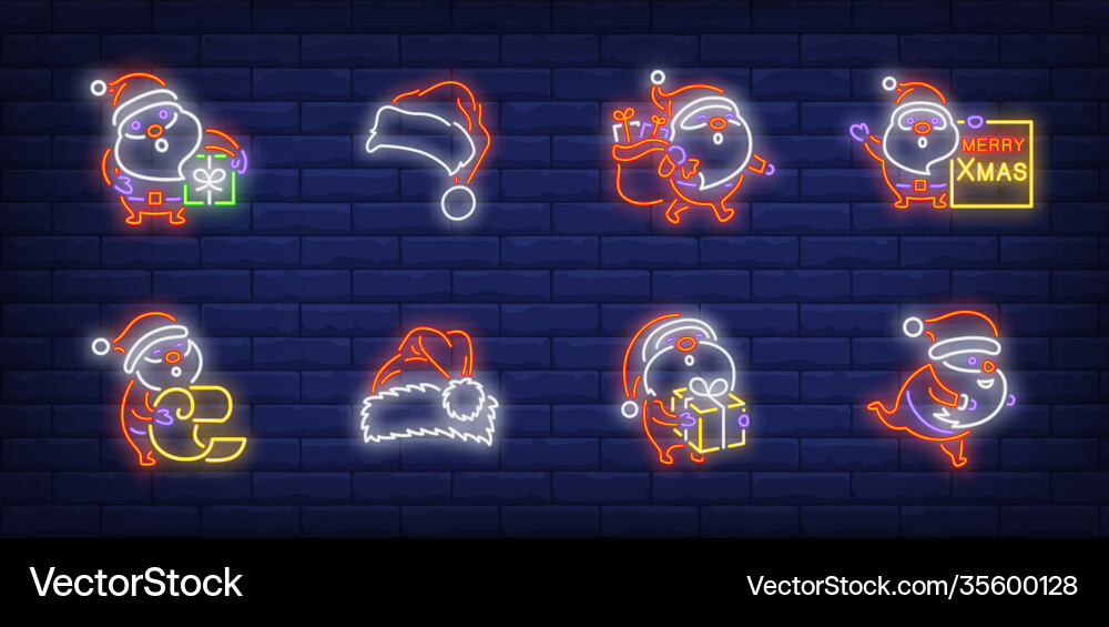 Santa claus neon sign set Royalty Free Vector Image