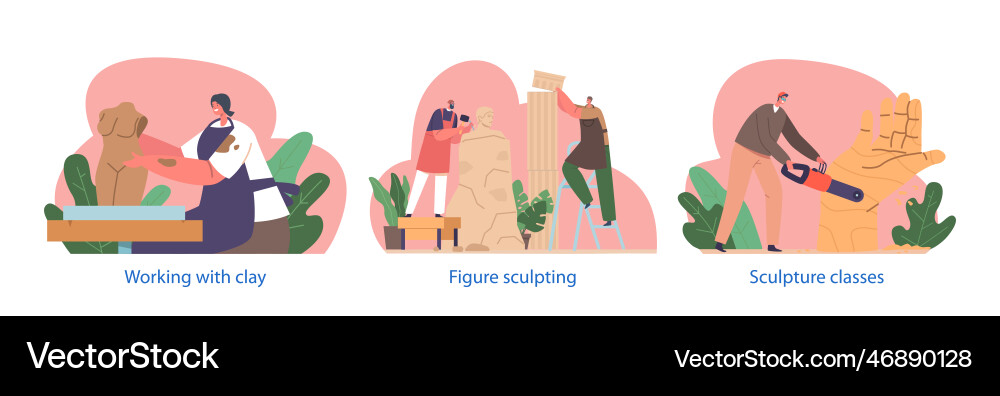 Sculptors create artworks working with clay Vector Image