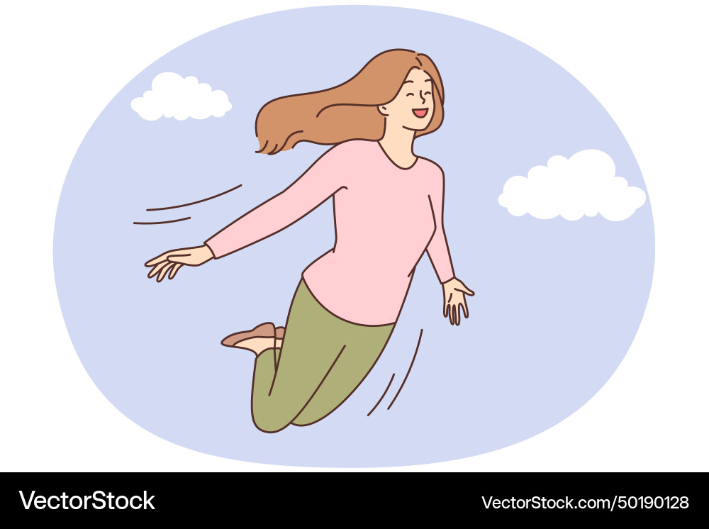 Smiling woman flying in sky Royalty Free Vector Image