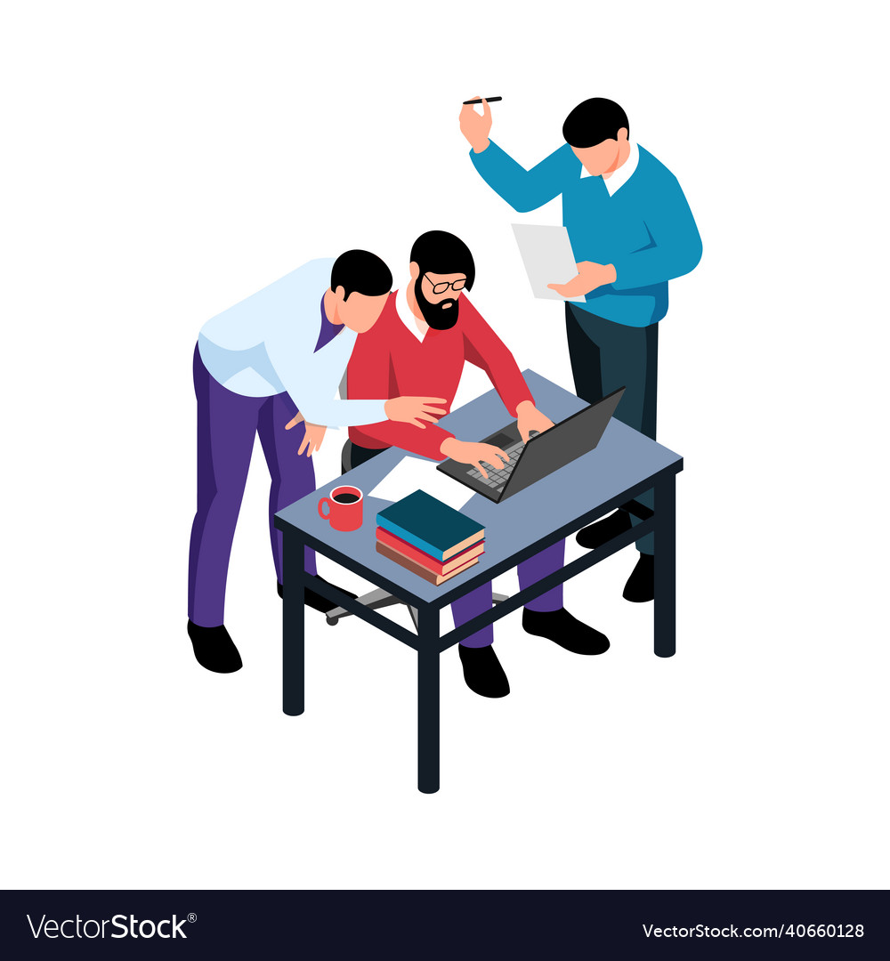 Solving task together composition Royalty Free Vector Image