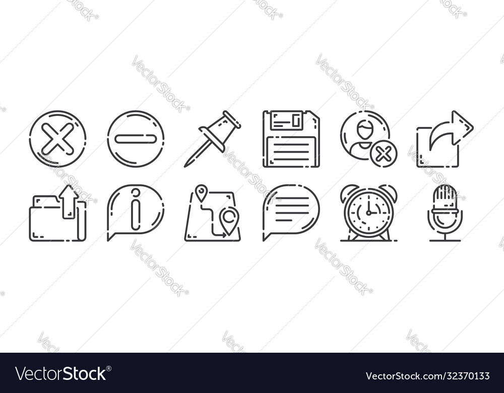 12 set linear user interface icons thin Royalty Free Vector