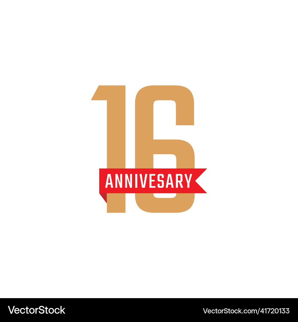 16 year anniversary celebration with red ribbon Vector Image