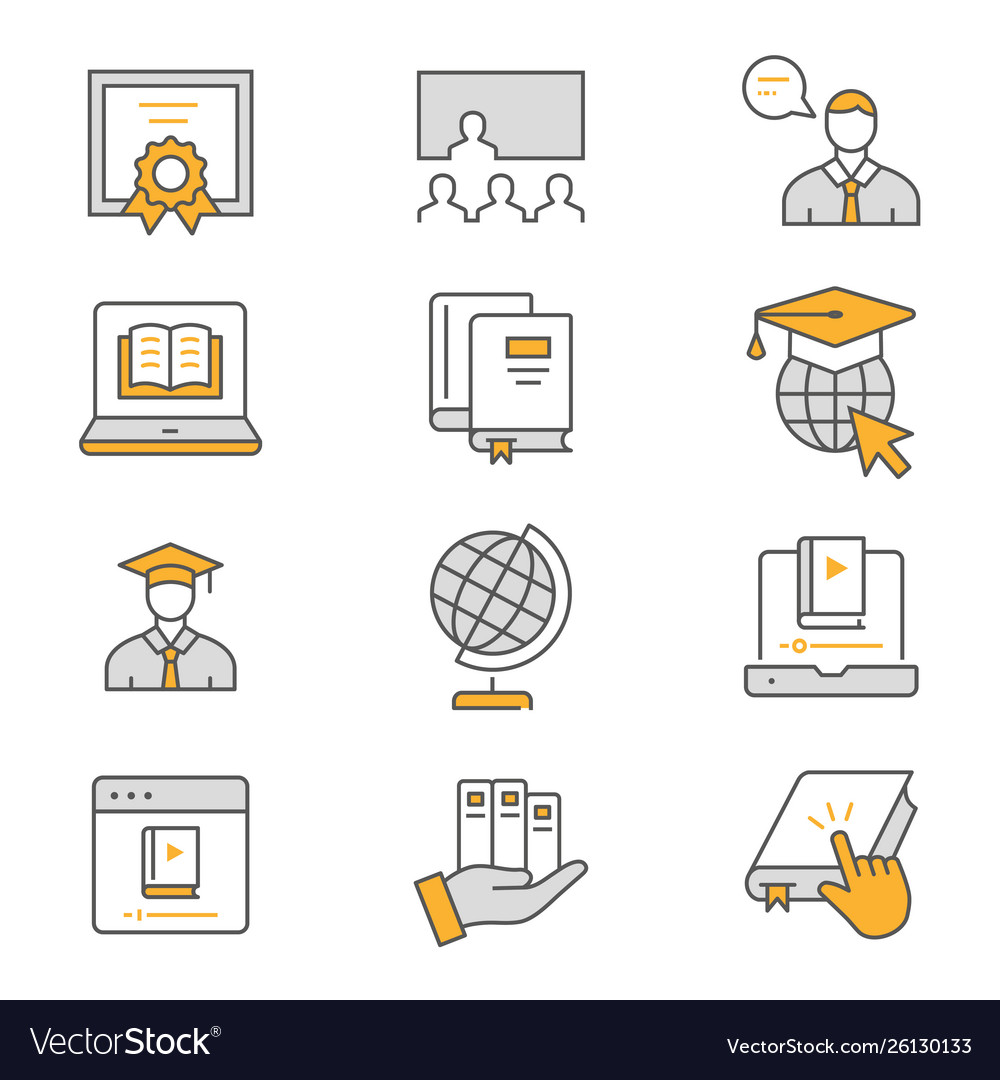 E-learning distance education flat line icons Vector Image