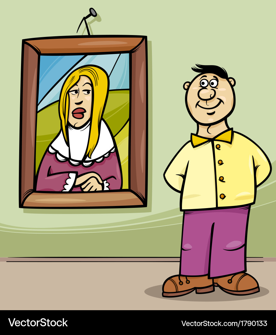 Man in art gallery cartoon Royalty Free Vector Image