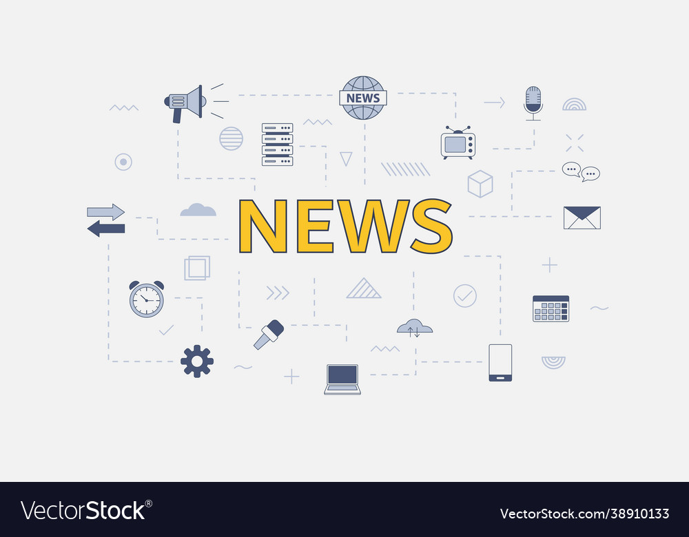 News media concept with icon set big word Vector Image
