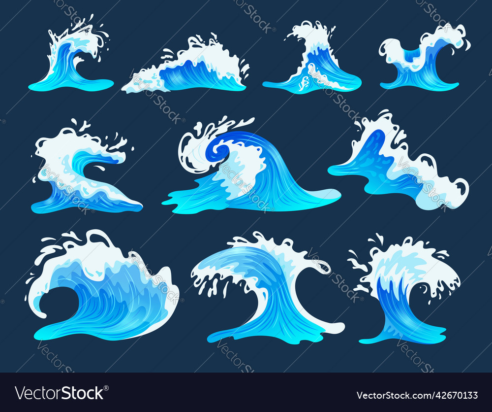 Wave flat set Royalty Free Vector Image - VectorStock
