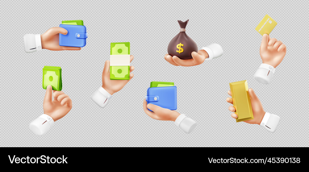 3d hand with money isolated set payment Royalty Free Vector