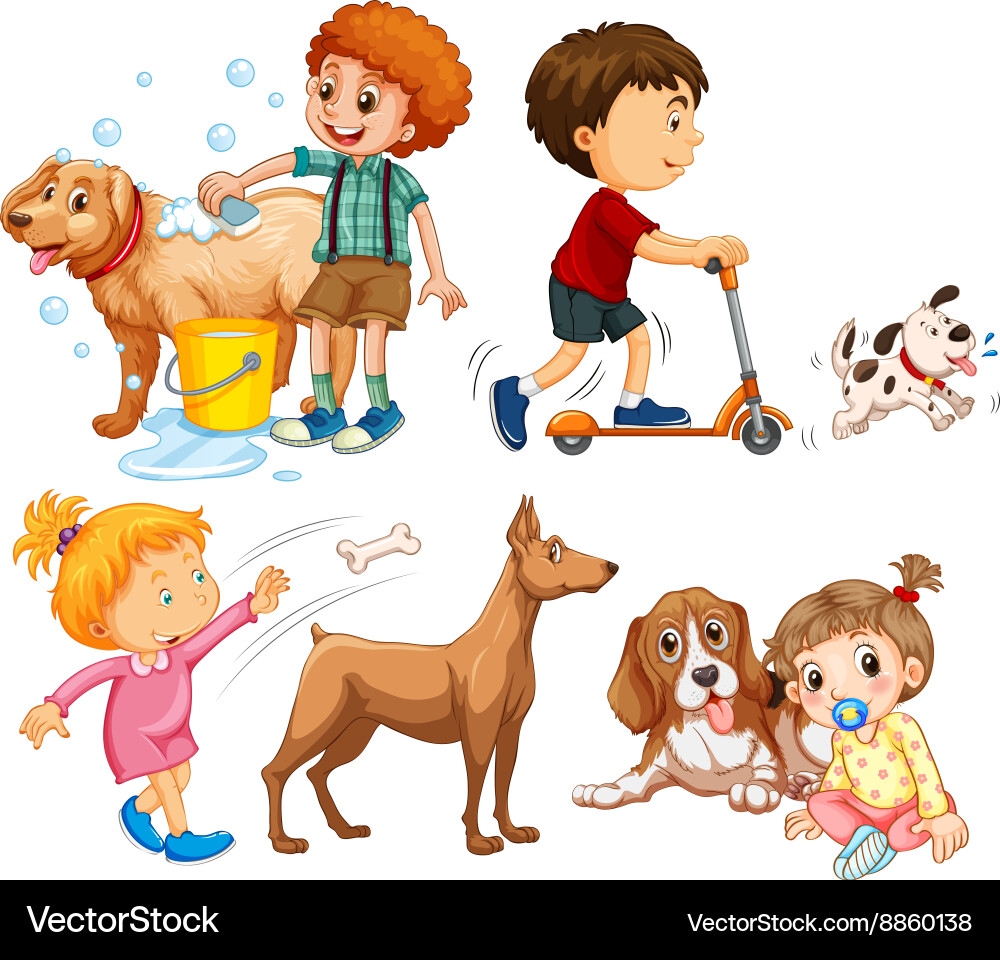 Boys and girls doing activities Royalty Free Vector Image
