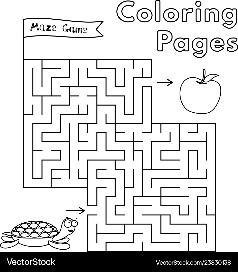 Cartoon turtle coloring book maze game Royalty Free Vector