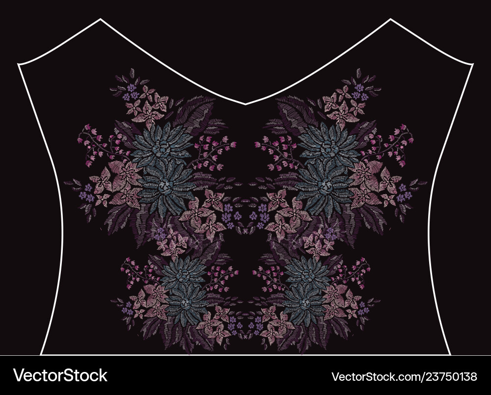 Embroidery floral bouquet Royalty Free Vector Image