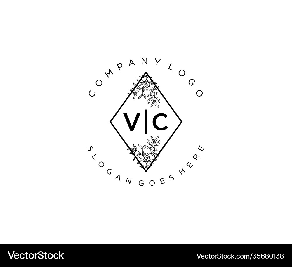 Initial vc letters beautiful floral feminine Vector Image