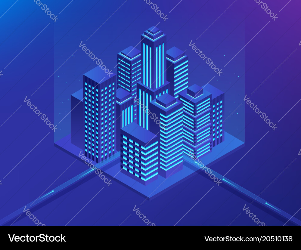 Isometric future city real estate and Royalty Free Vector
