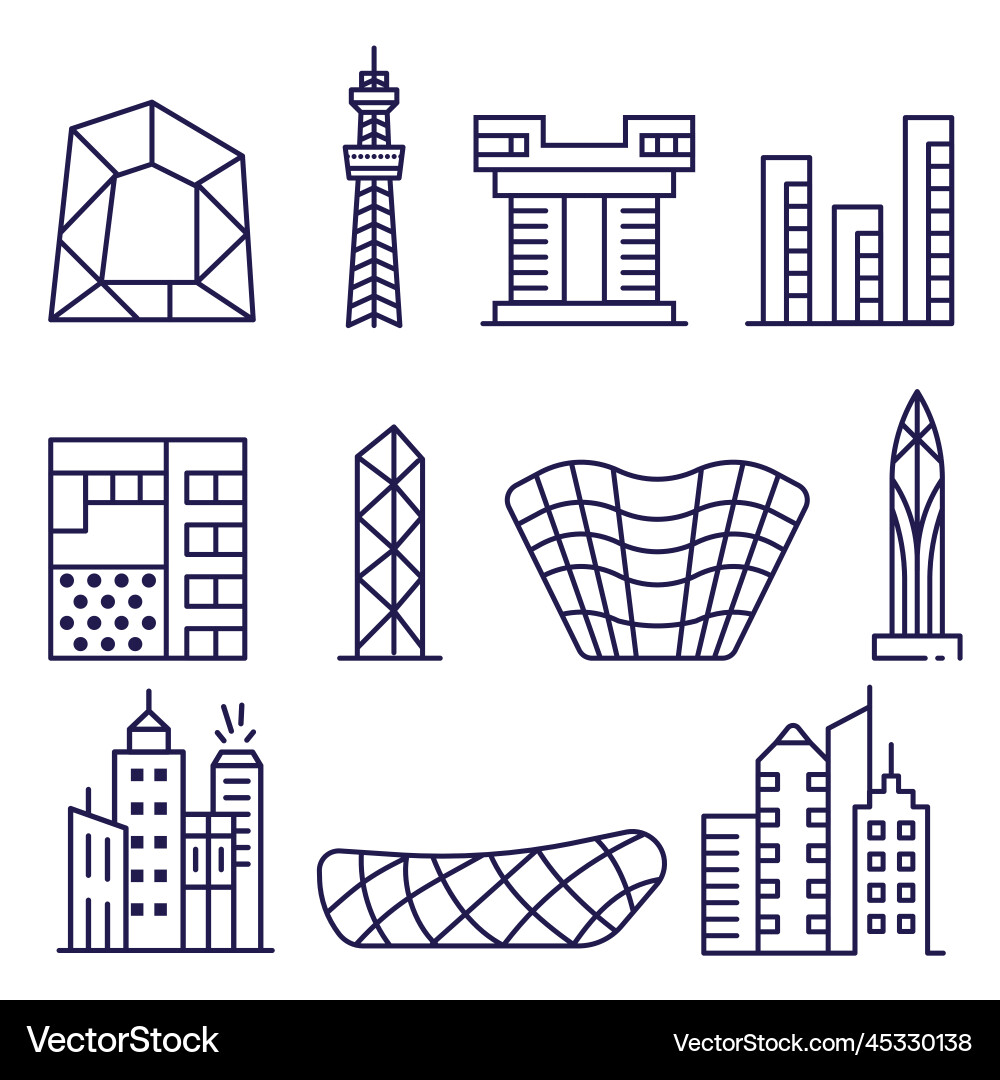 Modern city buildings and constructions icons Vector Image