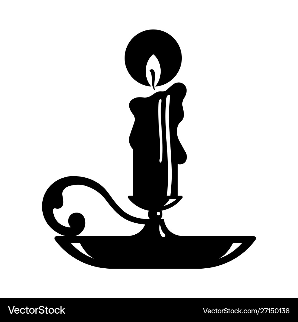 Old lit candle candlestick on a holder flat icons Vector Image