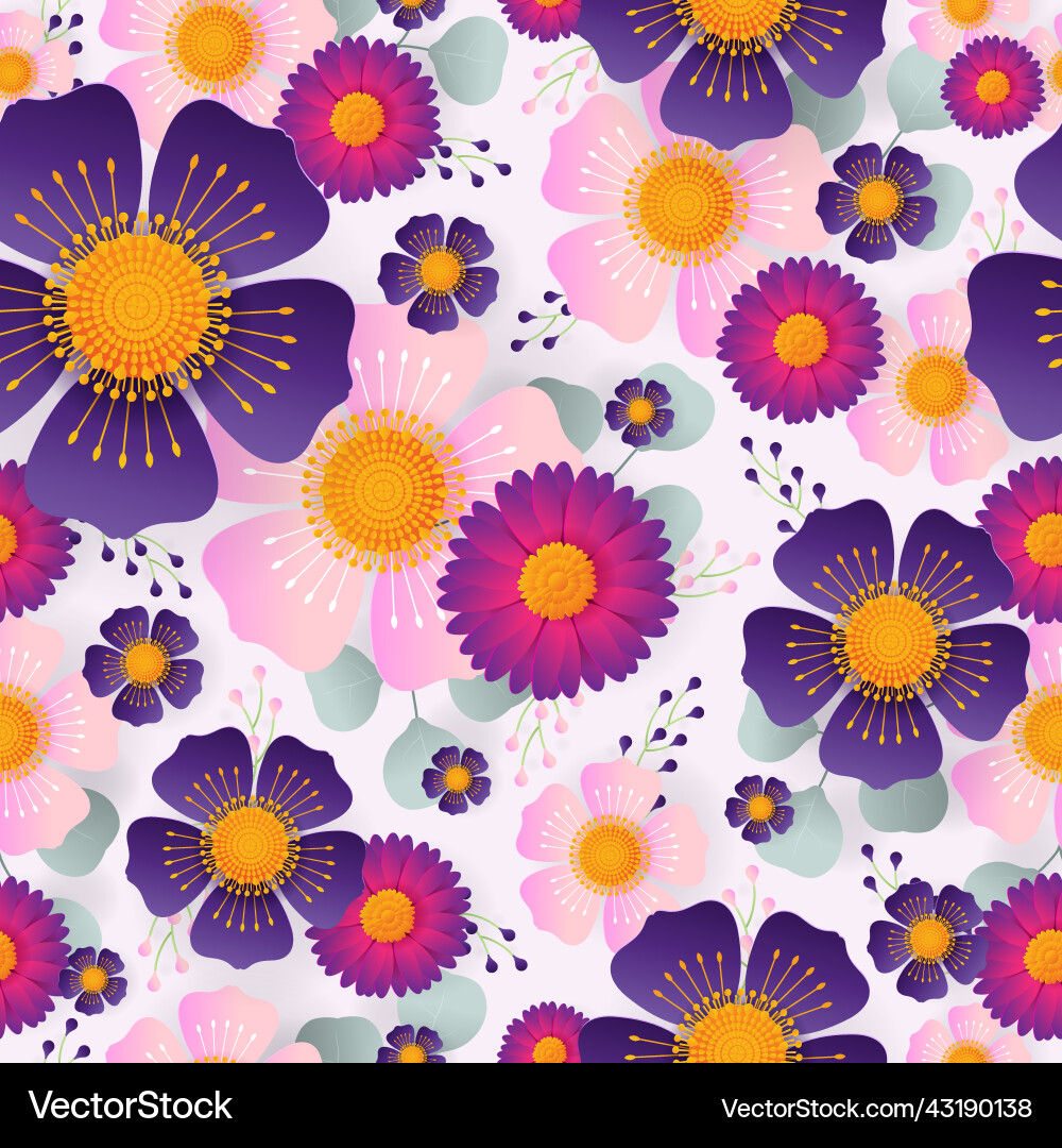 Seamless floral pattern with colorful flowers Vector Image