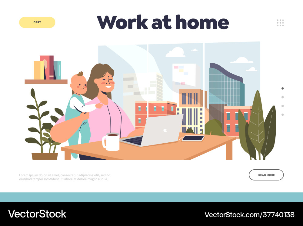 Work at home concept landing page with young Vector Image