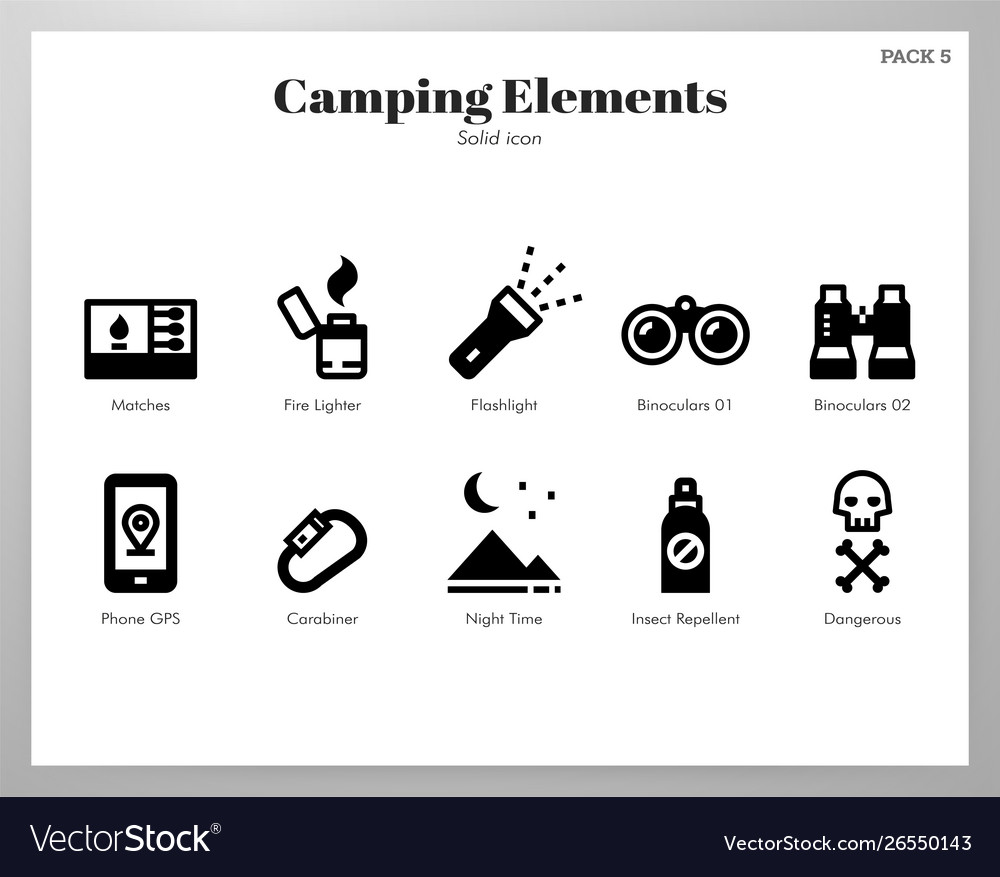 Camping elements solid pack Royalty Free Vector Image