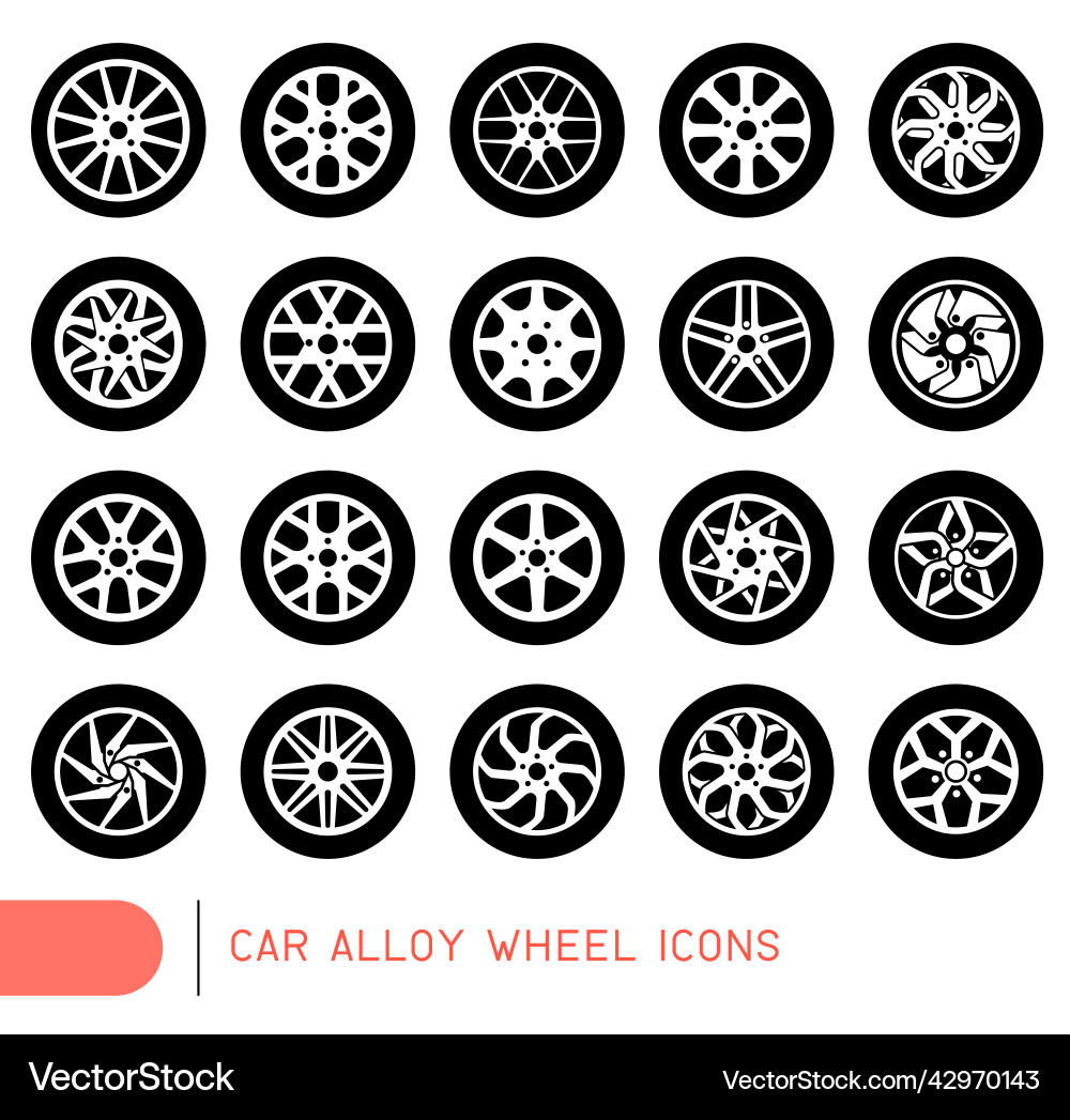 Car alloy wheel icons Royalty Free Vector Image