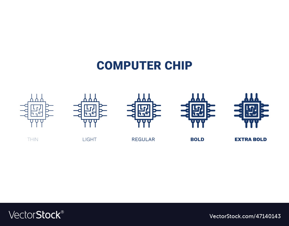 Computer chip icons thin light regular bold black Vector Image
