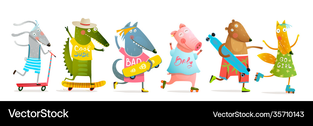 Cool animals skating and skateboarding collection Vector Image