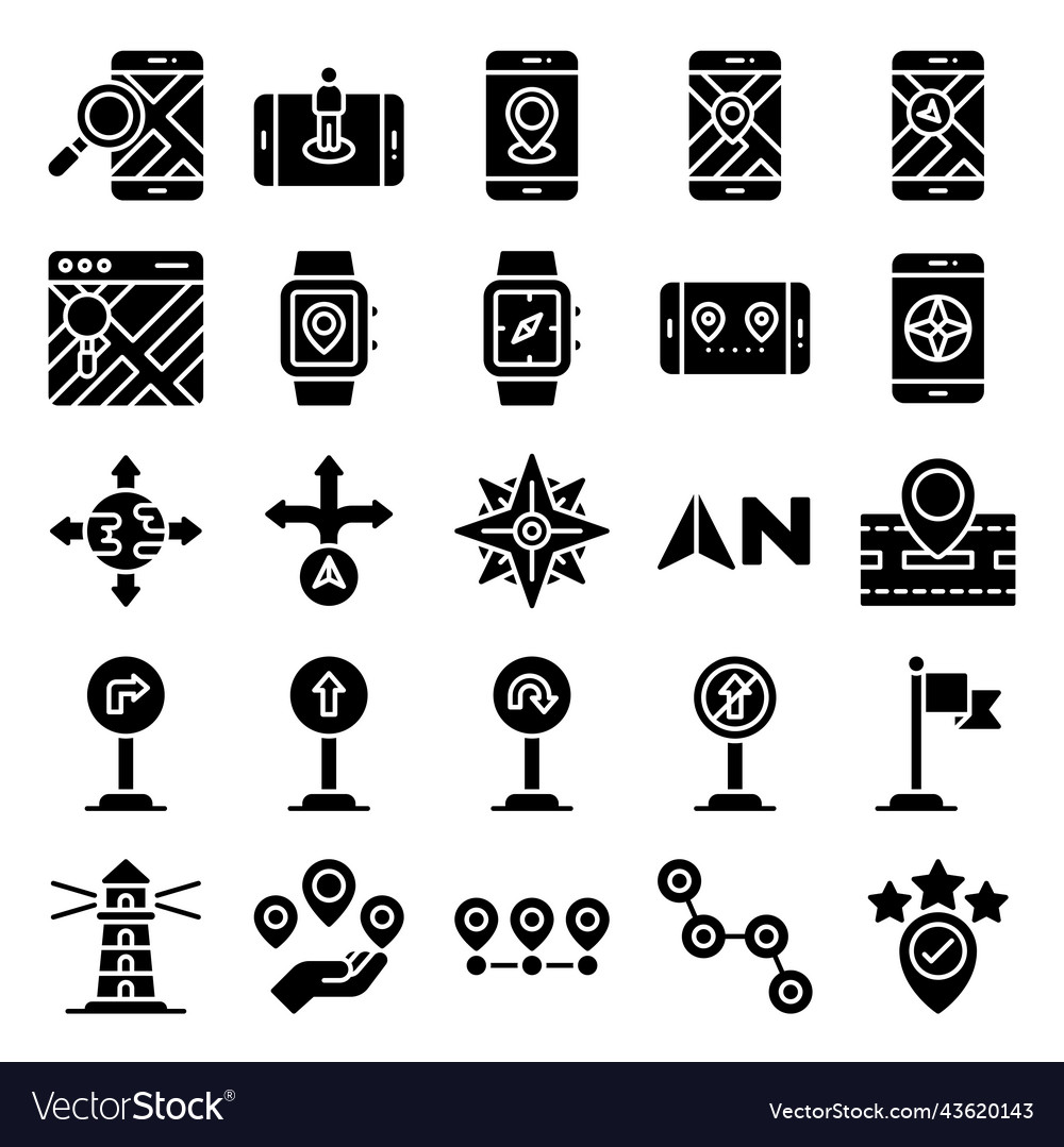 Location map and navigation solid icon set 4 Vector Image