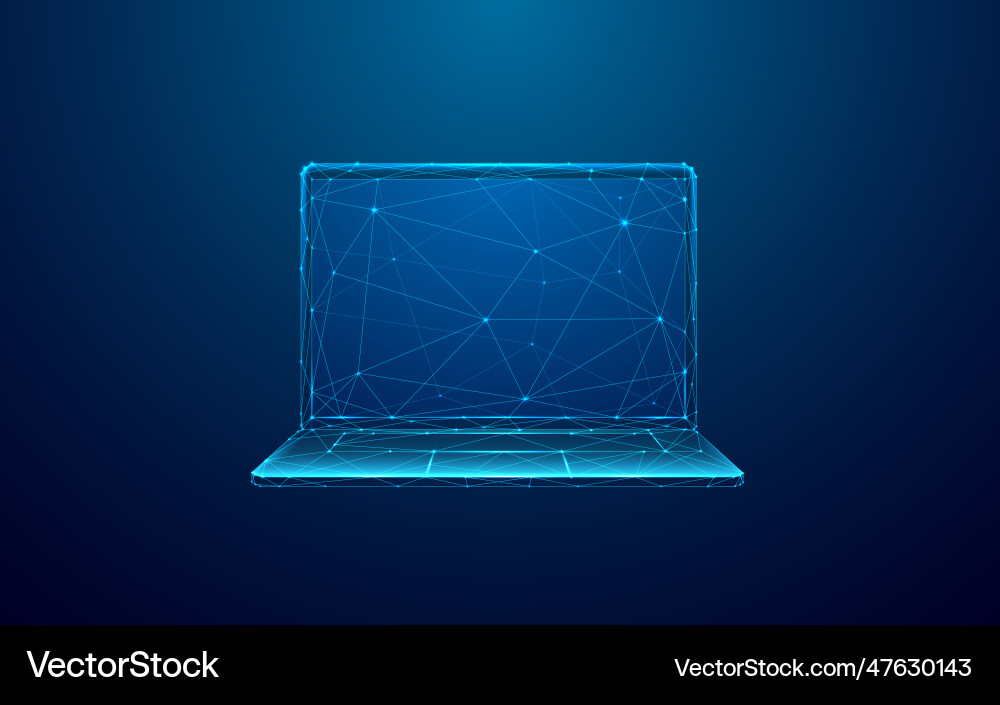 Low poly laptop in technological blue color Vector Image